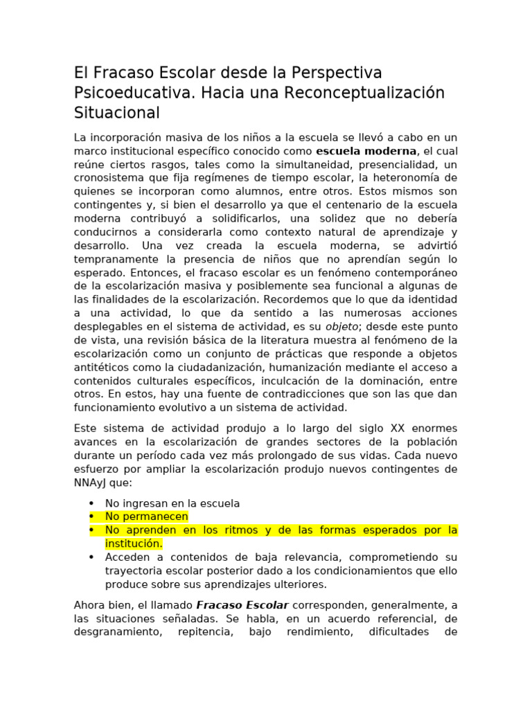 El Fracaso Escolar Desde La Perspectiva Psicoeducativa | PDF | Sicología | Aprendizaje