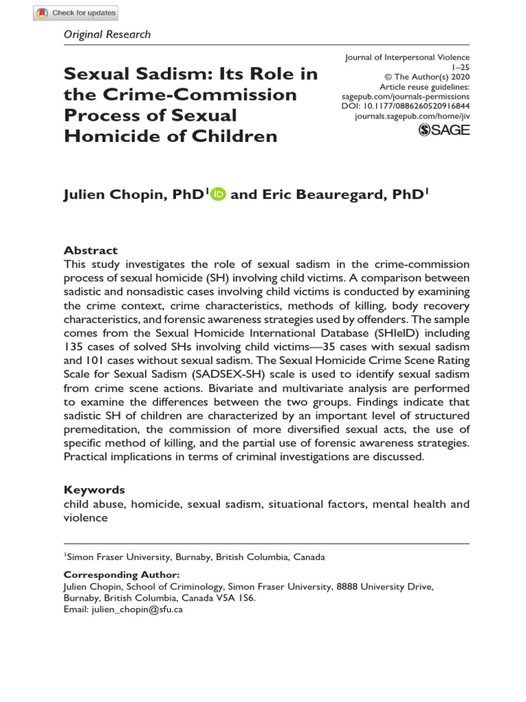 Sexual Sadism Its Role in The Crime-Commission Process of Sexual Homicide of Children | PDF ...