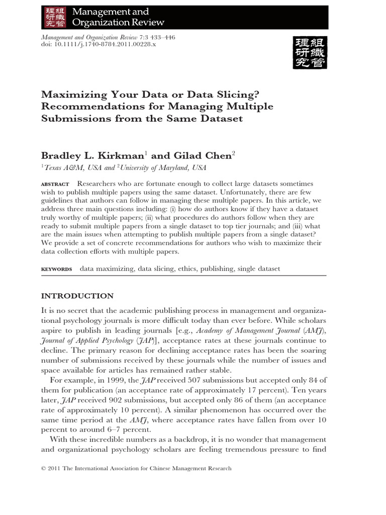 Kirkman Chen (2011, MOR) - Data Slicing | PDF | Job Satisfaction | Plagiarism