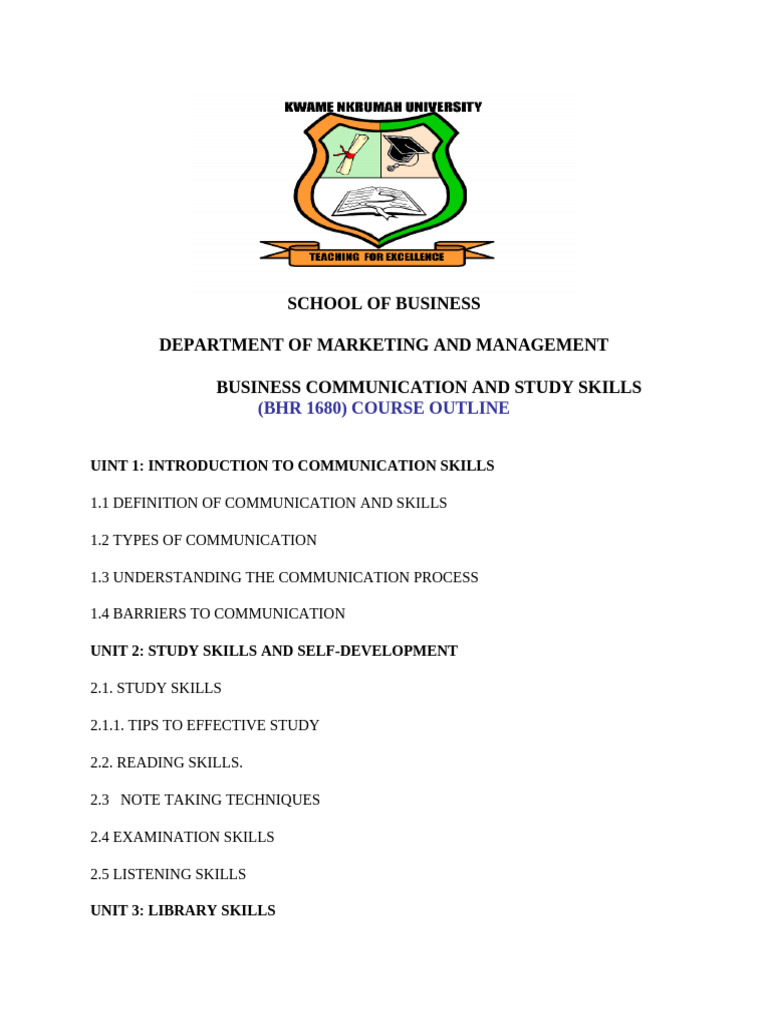 Business Communication and Study Skills (BHR1680) Courseoutline | PDF ...