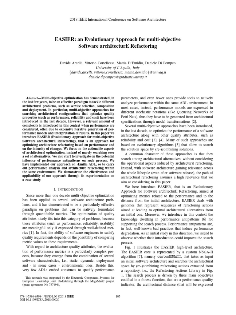 Easieranevolutionaryapproachformulti Objectivesoftwarearchitecturerefactoring Pdf 