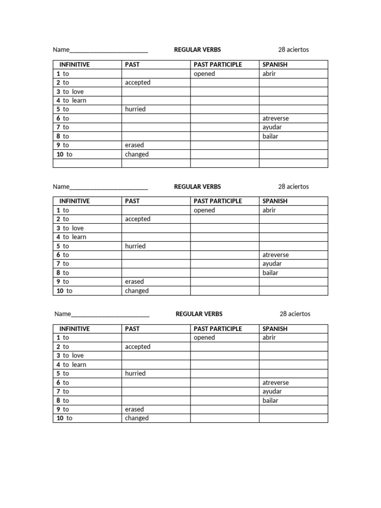 Regular Verbs Quiz Ready 1st 10 Feb 10 | PDF