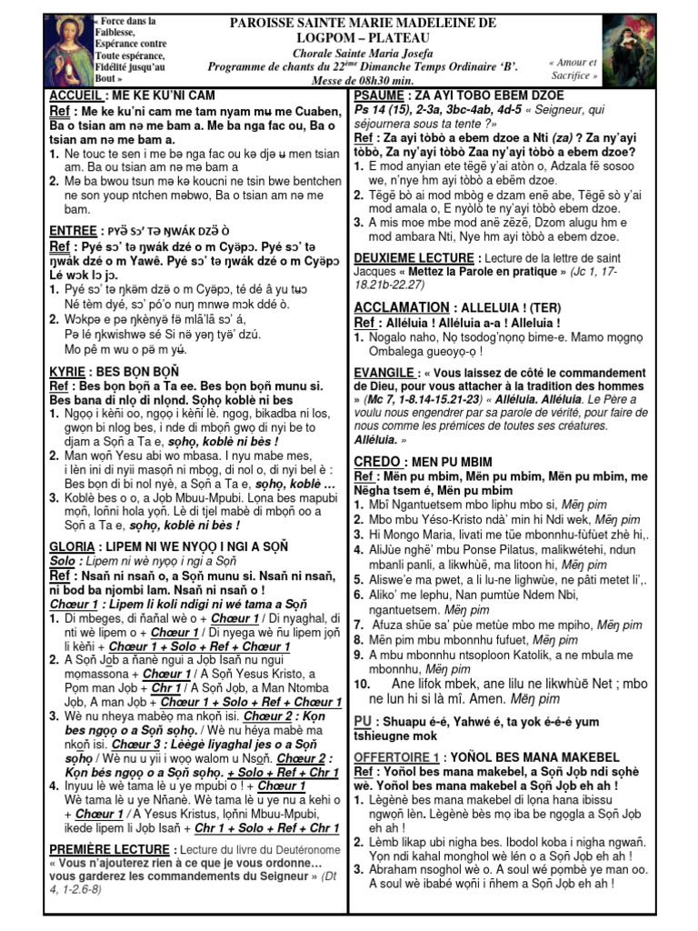 22 Eme Dimanche Tob Du 01 Septembre 2024 | PDF