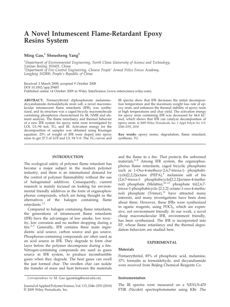 A Novel Intumescent Flame-Retardant Epoxy Resins System | PDF | Epoxy ...