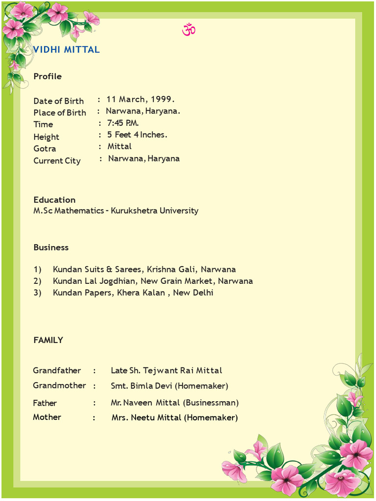 VIDHI BIODATA | PDF