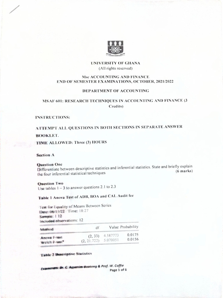 MSAF601 Research Exam 2022 | PDF