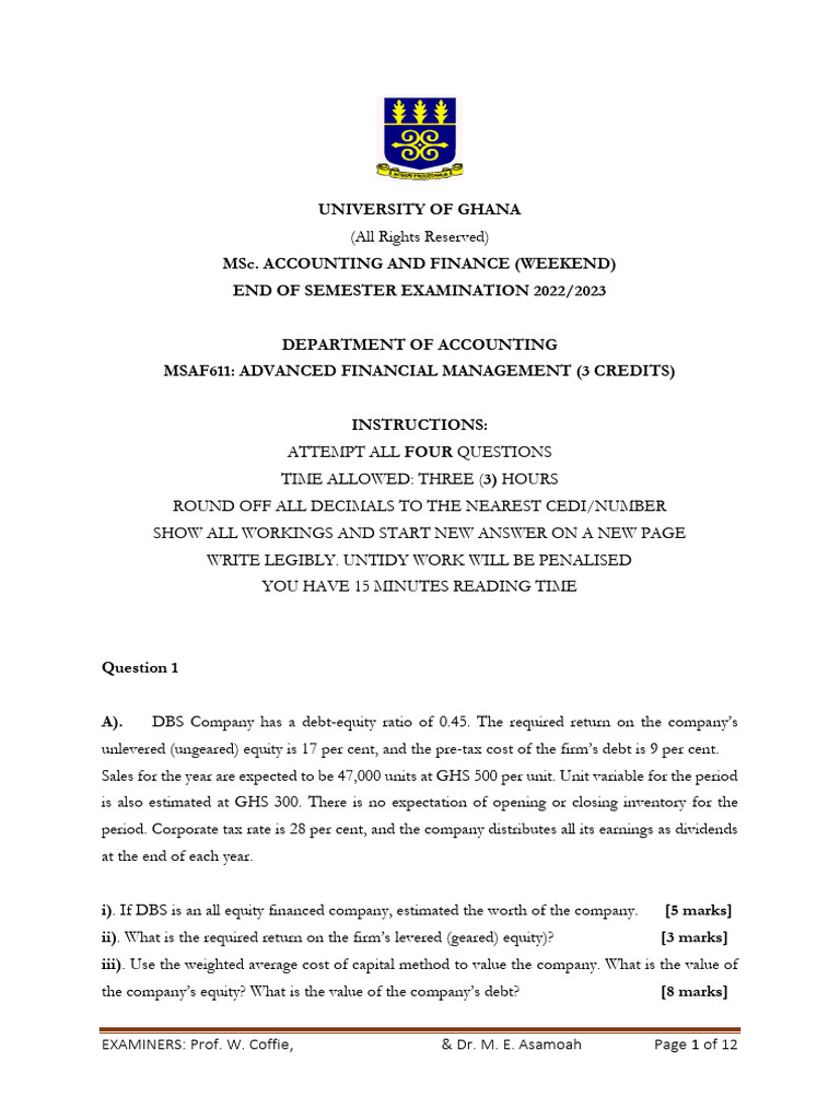 Msaf611 Advance Financial Management 2023 | PDF | Cost Of Capital ...