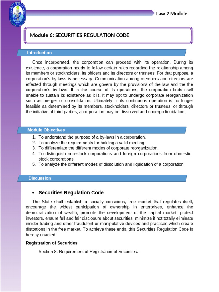 Law 2 Unit 4 Module 6 Partial | PDF | Securities (Finance) | Corporations