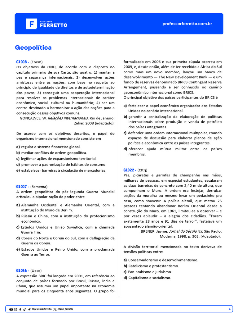 Questions Geografia Geopolitica | PDF | Guerra Fria | Europa