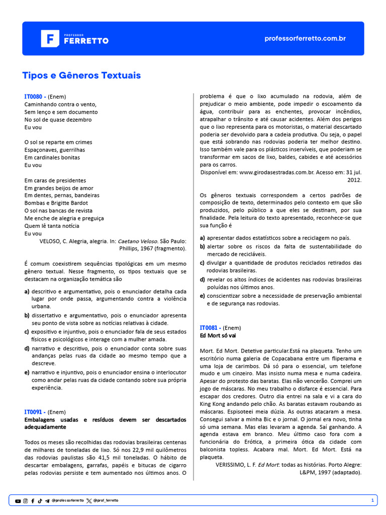 Questions Interpretacao de Texto Tipos e Generos Textuais | PDF ...