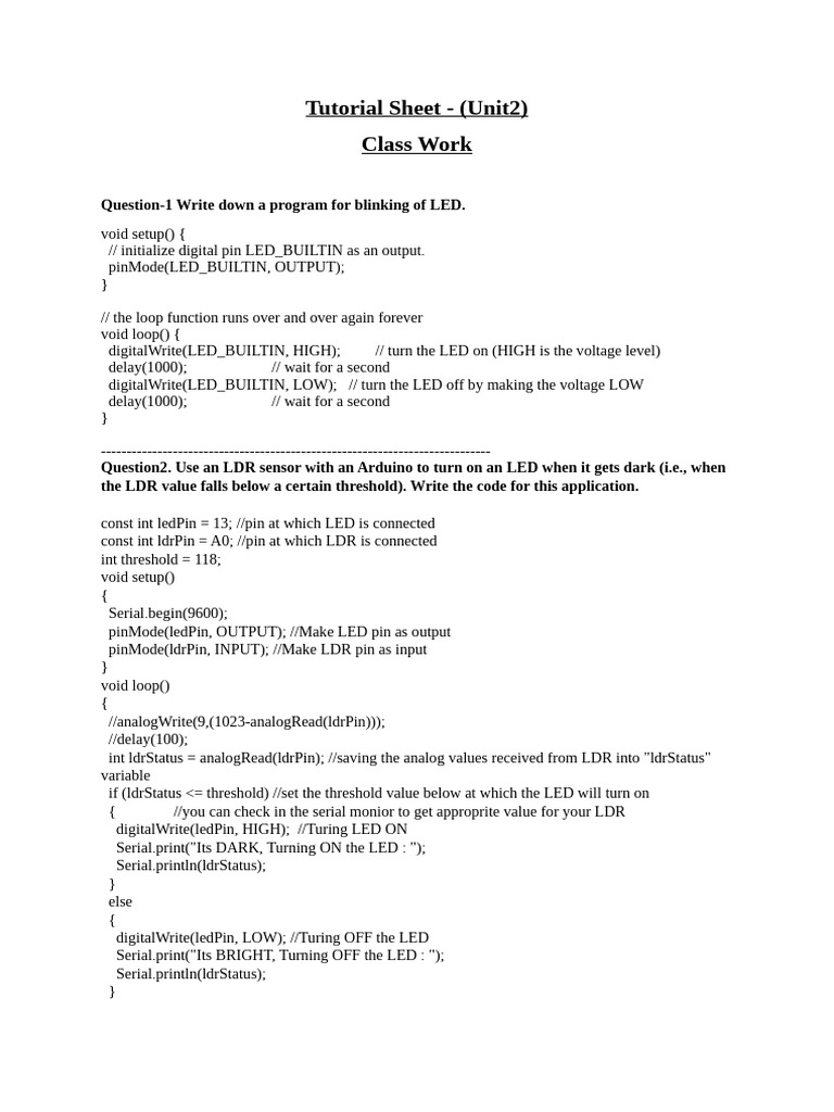 Tutorial Sheet For Ardunio and Sensor | PDF | Arduino | Computer ...