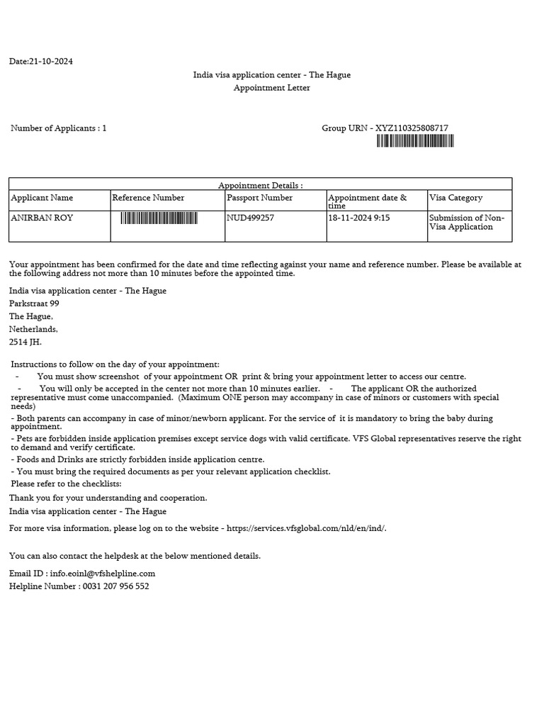 000 VFS Appointment XYZ110325808717 | PDF