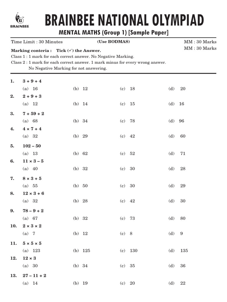 Brainbee National Olympiad Mental Math GK | PDF