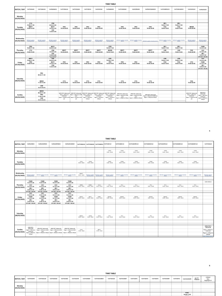 E-Time Table - 03 JAN To 09 FEB 2025 Senior Seg. | PDF