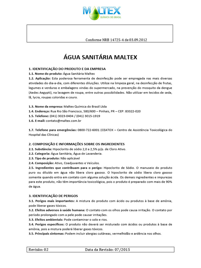0006 - Água Sanitária - Maltex | PDF