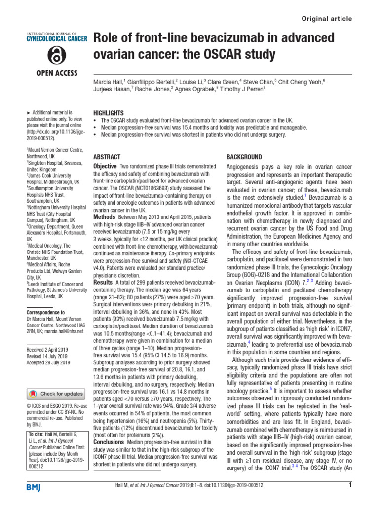 Role of Front-Line Bevacizumab in Advanced Ovarian | PDF | Medical ...