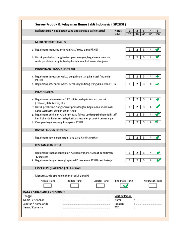 Lembar Survey Produk HSI - Diedit | PDF