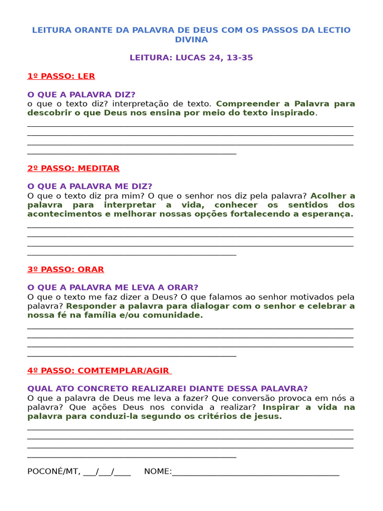 Leitura Orante Da Palavra de Deus Com Os Passos Da Lectio Divina | PDF