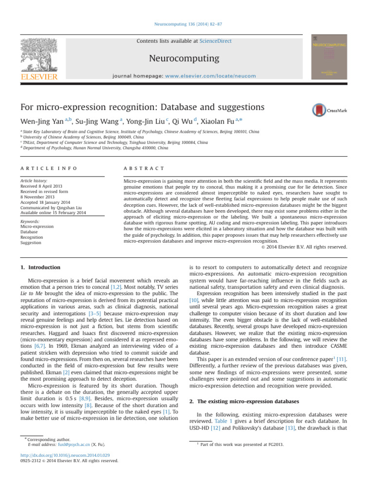For micro expression recognition Database and suggestions | PDF | Emotions | Frame Rate