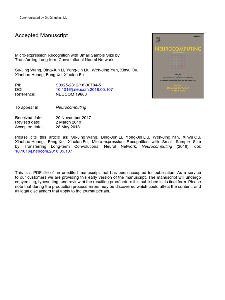 Micro-Expression Recognition With Small Sample Size by | PDF | Deep Learning | Applied Mathematics