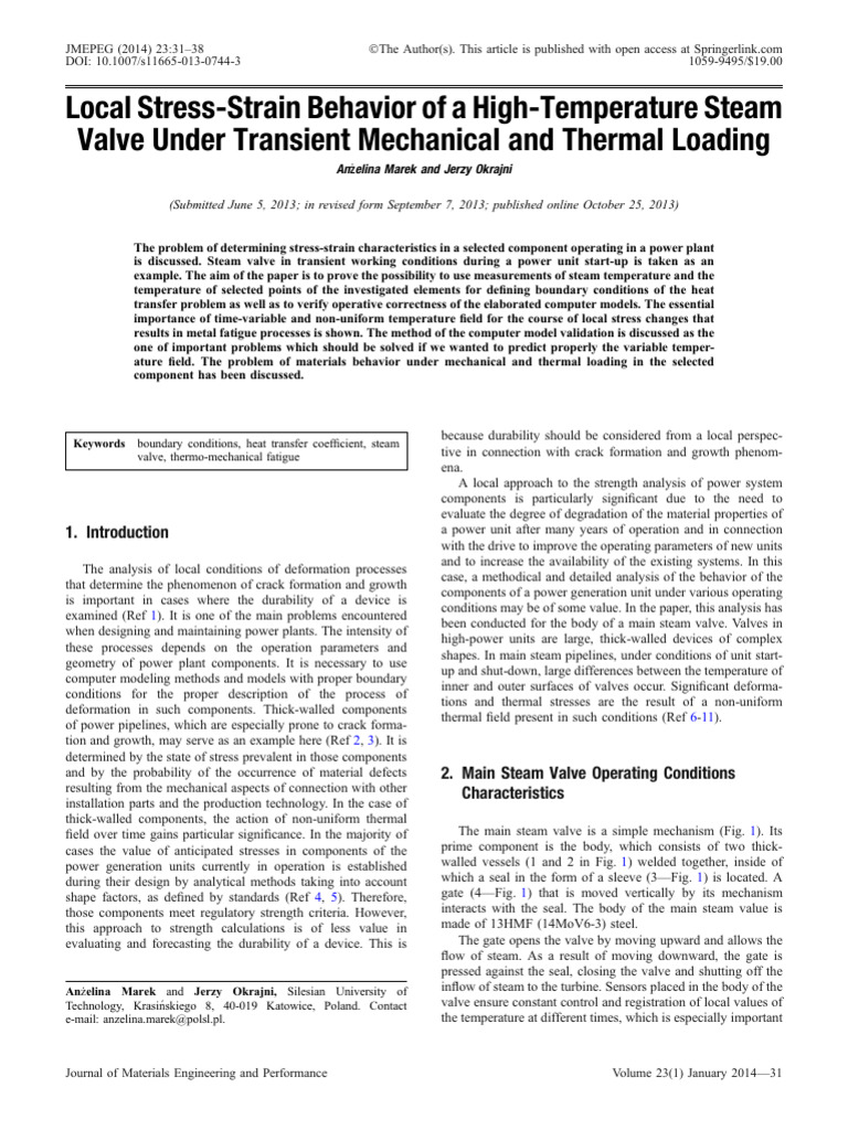 Local Stress-Strain Behavior of a High-Temperature Steam Valve Under ...