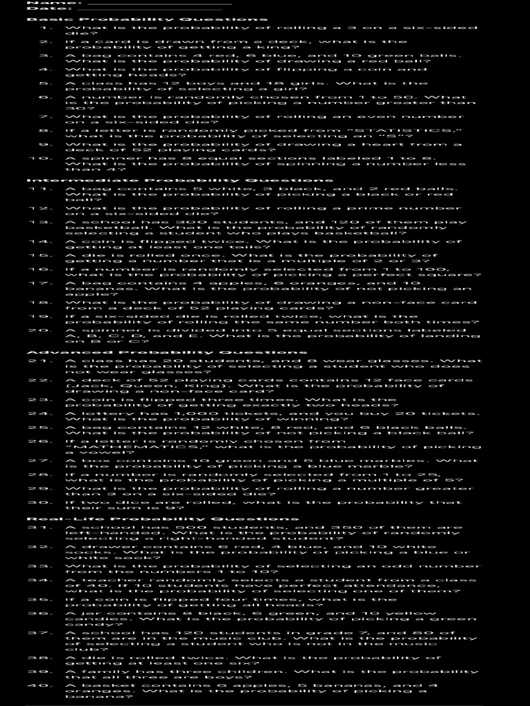 Grade 6 Probability Worksheet | PDF