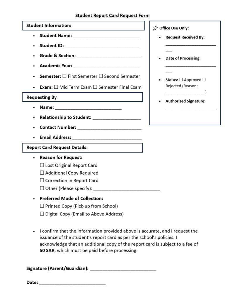 Report Card Request Form | PDF