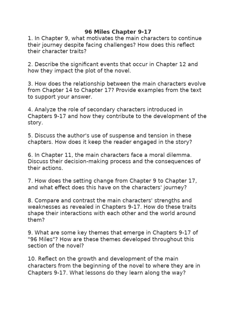 Character Growth in 96 Miles: Ch. 9-17 | PDF