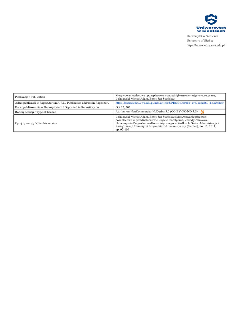 Lesniewski Berny Motywowanie Placowe I Pozaplacowe | PDF
