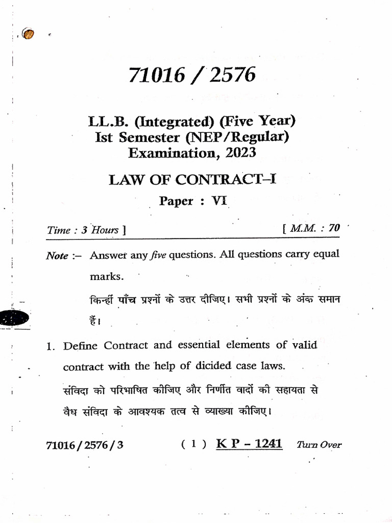 Law of Contract PYQ 2023 | PDF