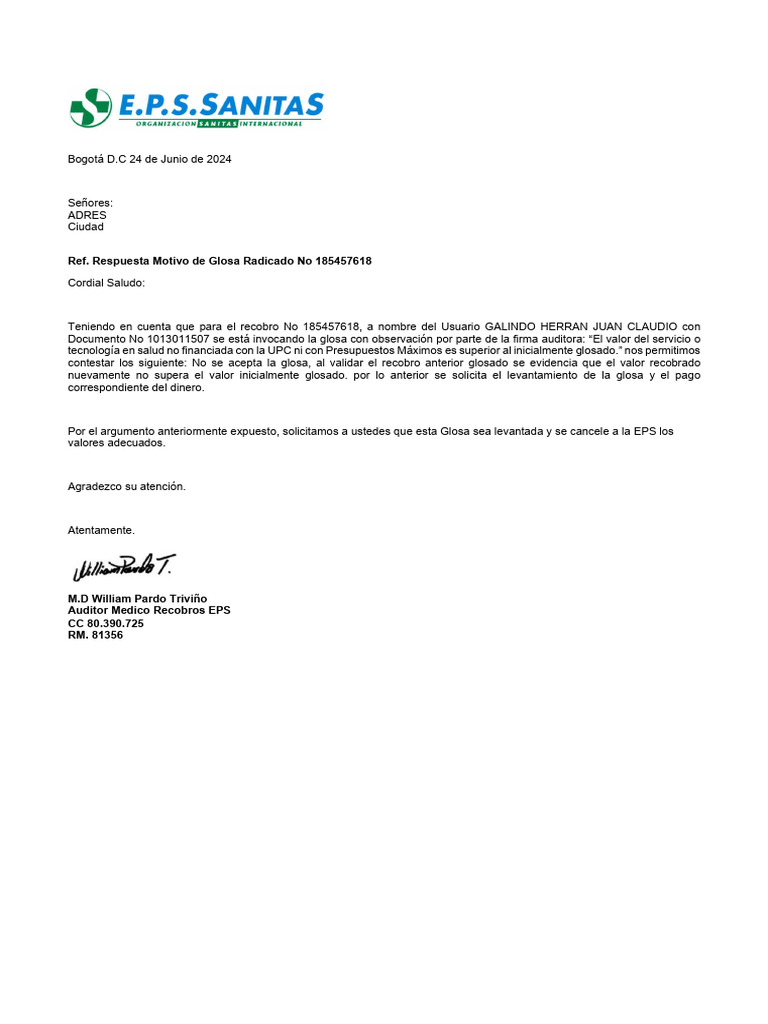 Carta | PDF | Diagnostico medico | Medicamentos con receta