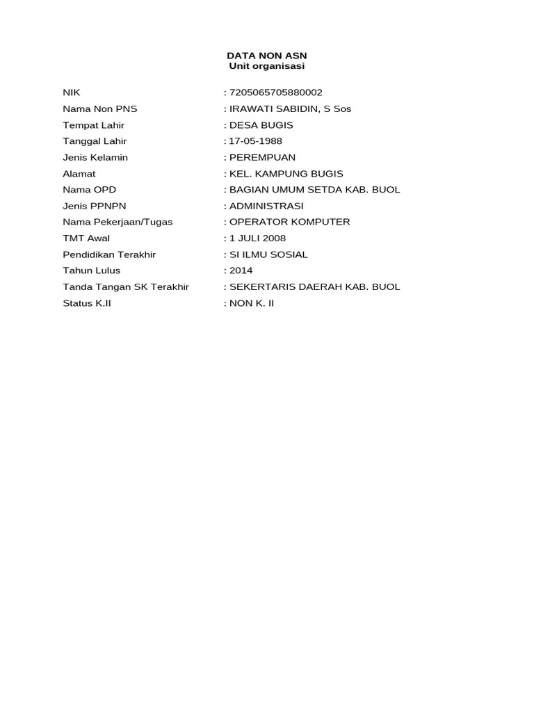 Form Data Non Asn Tercecer Di Sim-Asn | PDF