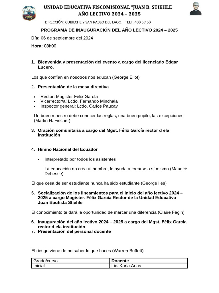 Programa de Inauguración | PDF