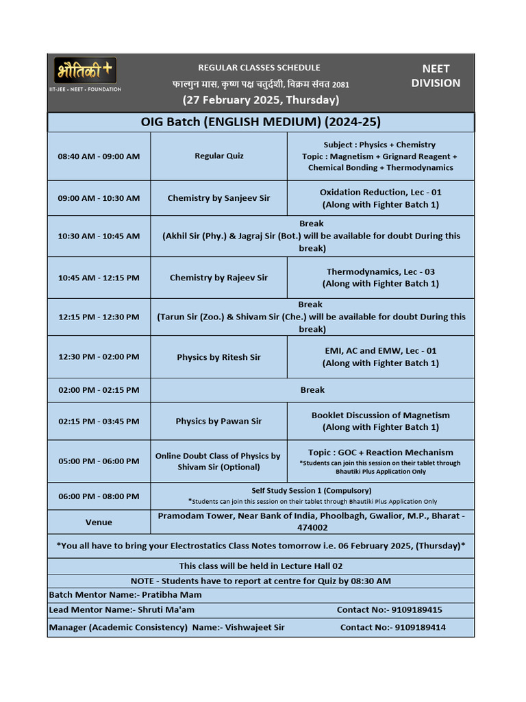 Regular Classes Schedule Fighter-2025) | PDF | Applied And ...