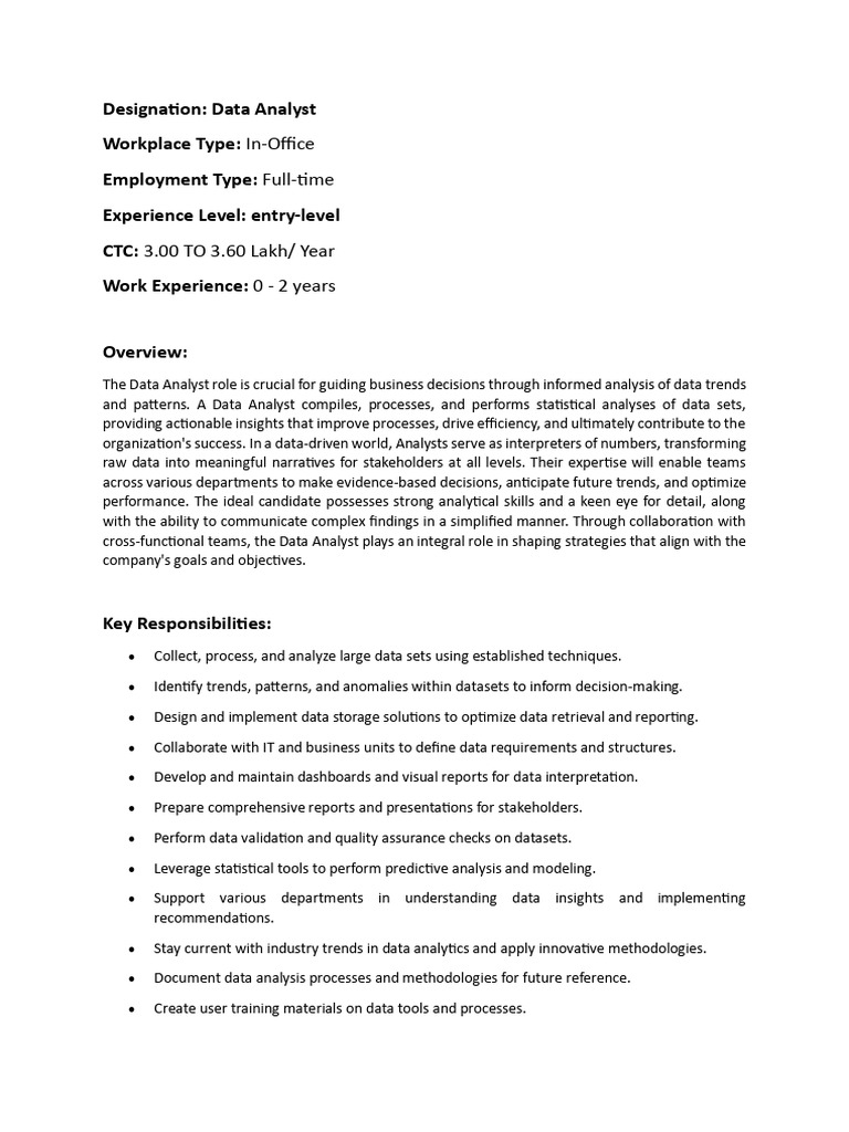 Data Analyst Jd | PDF | Data Analysis | Data Data Analyst Jd | PDF | Data Analysis | Data