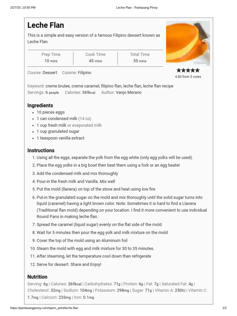 Easy Leche Flan Recipe | PDF | Foods