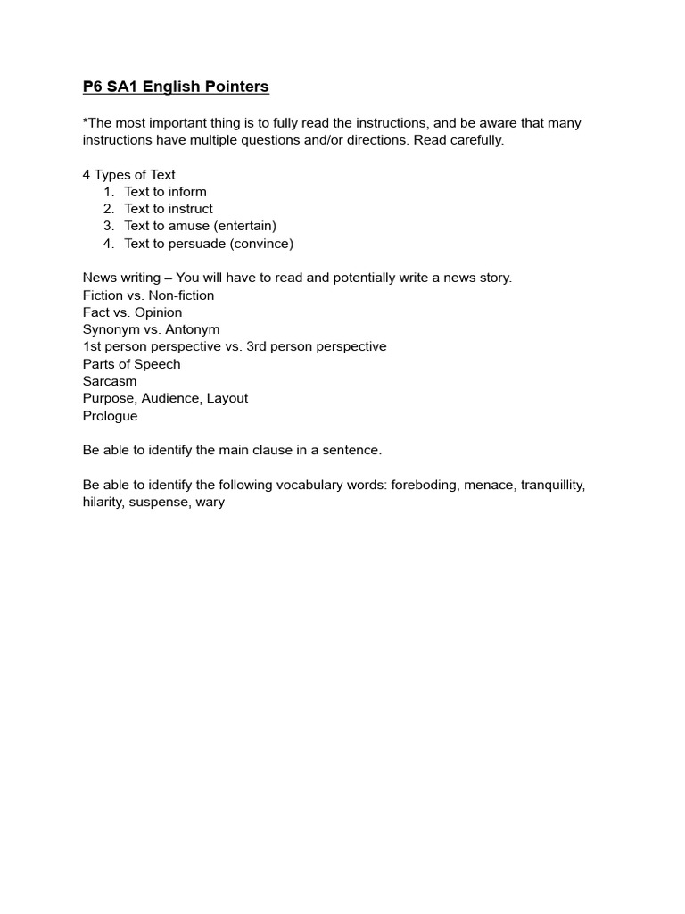 P6 SA1 English Writing Guide | PDF