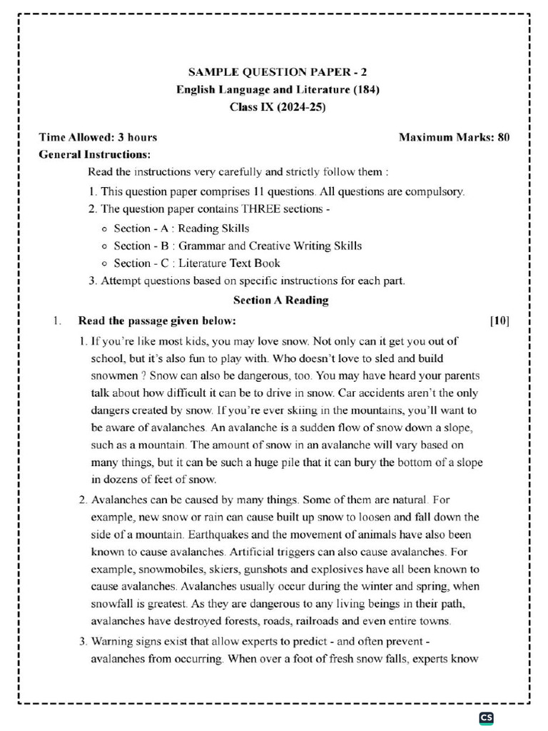 English Sample Class 9 1 | PDF