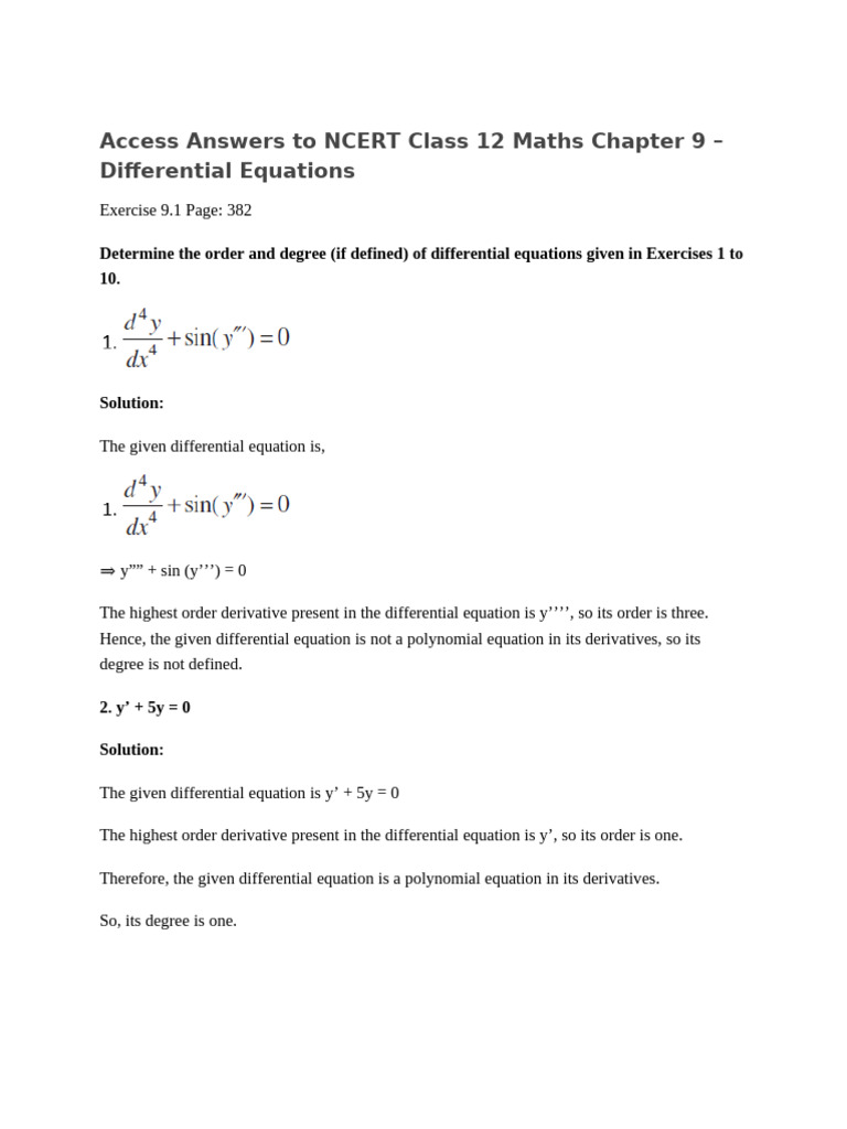 Class 12 Maths: Differential Equations | PDF | Equations | Differential Equations