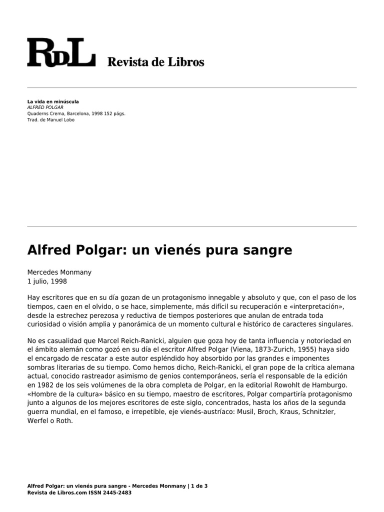 (Alfred Polgar) Vida y Obras | PDF