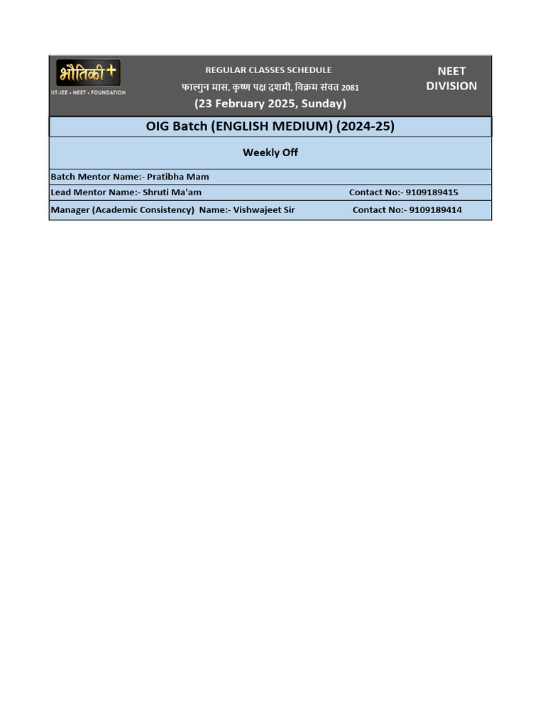 Regular Classes Schedule Fighter OIG (23-02-2025) | PDF