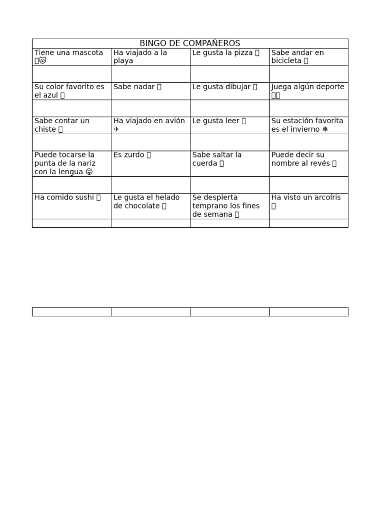 Bingo de Compañeros de Clase | PDF
