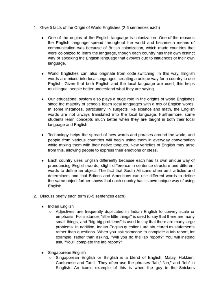 Caguioa Bsce1-5 World Englishes | PDF | English Language | Linguistics