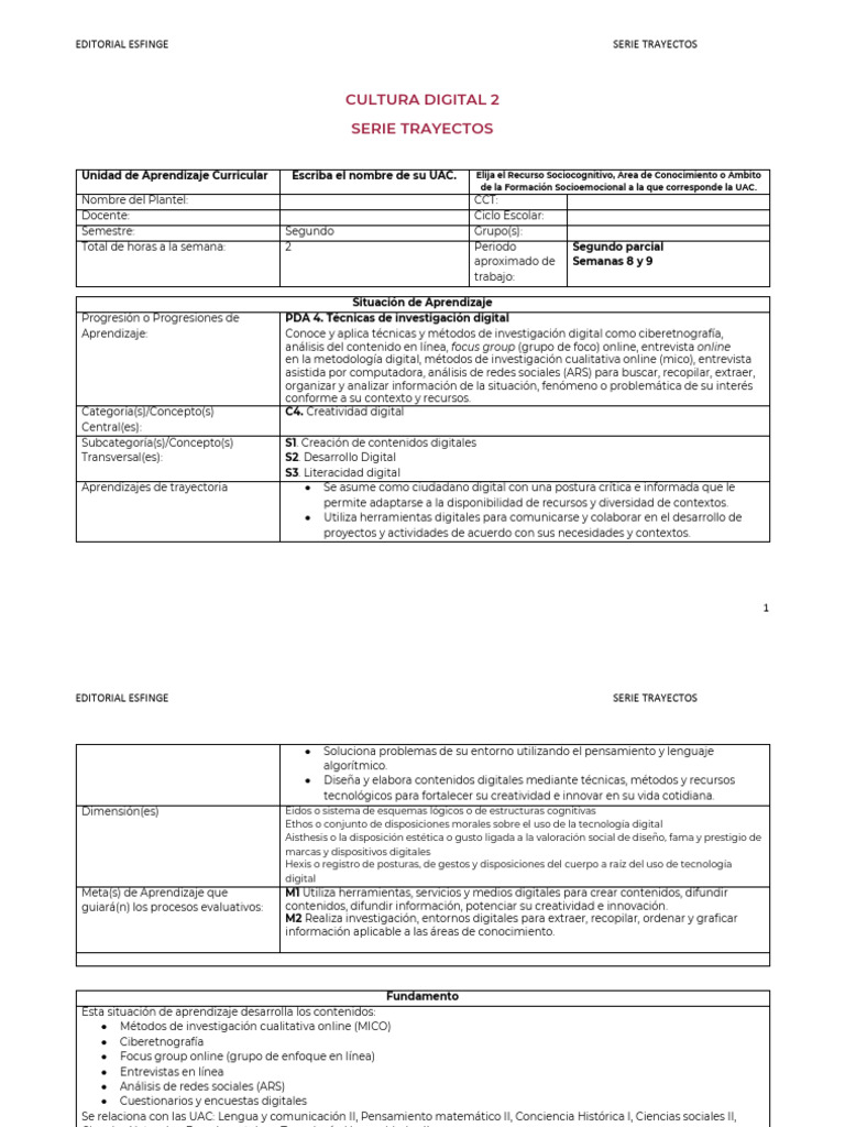 Planeacioìn Cultura Digital 2 Bimestre 2 | PDF | HTML | Red mundial