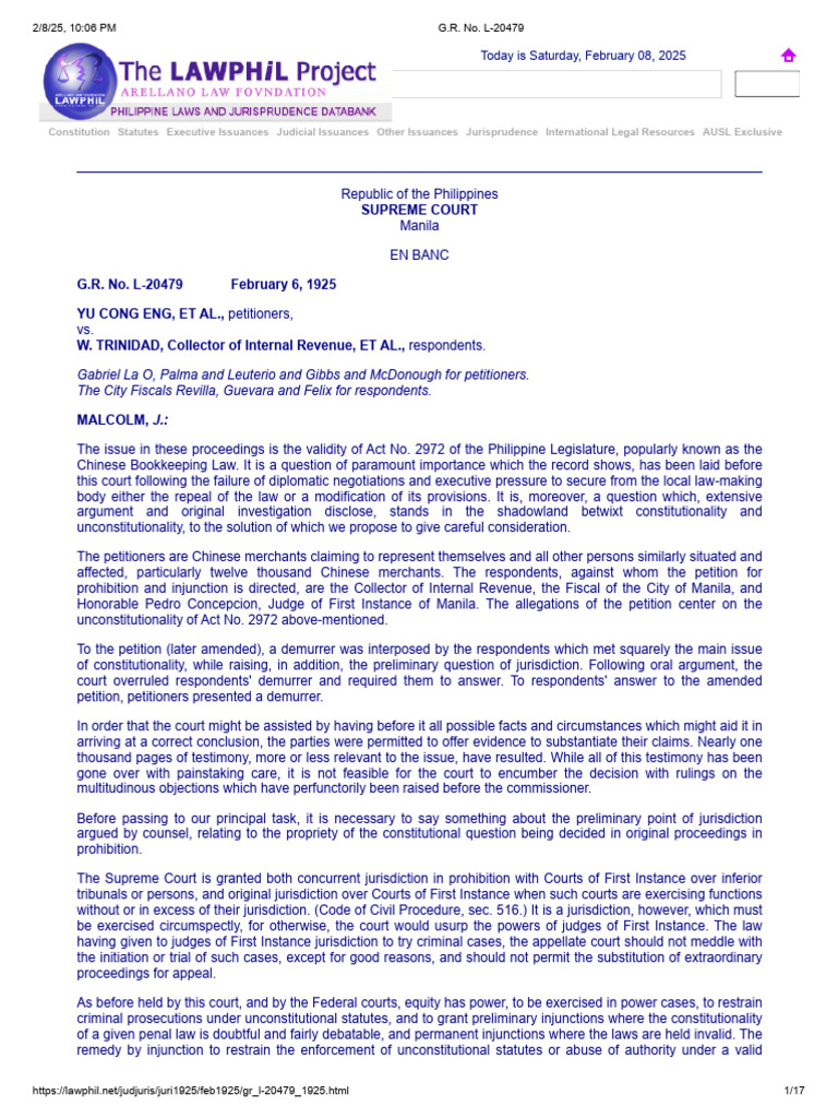 6Yu Cong Eng v. Trinidad, GR. 20479. Feb. 6, 1925 | PDF | Taxes ...