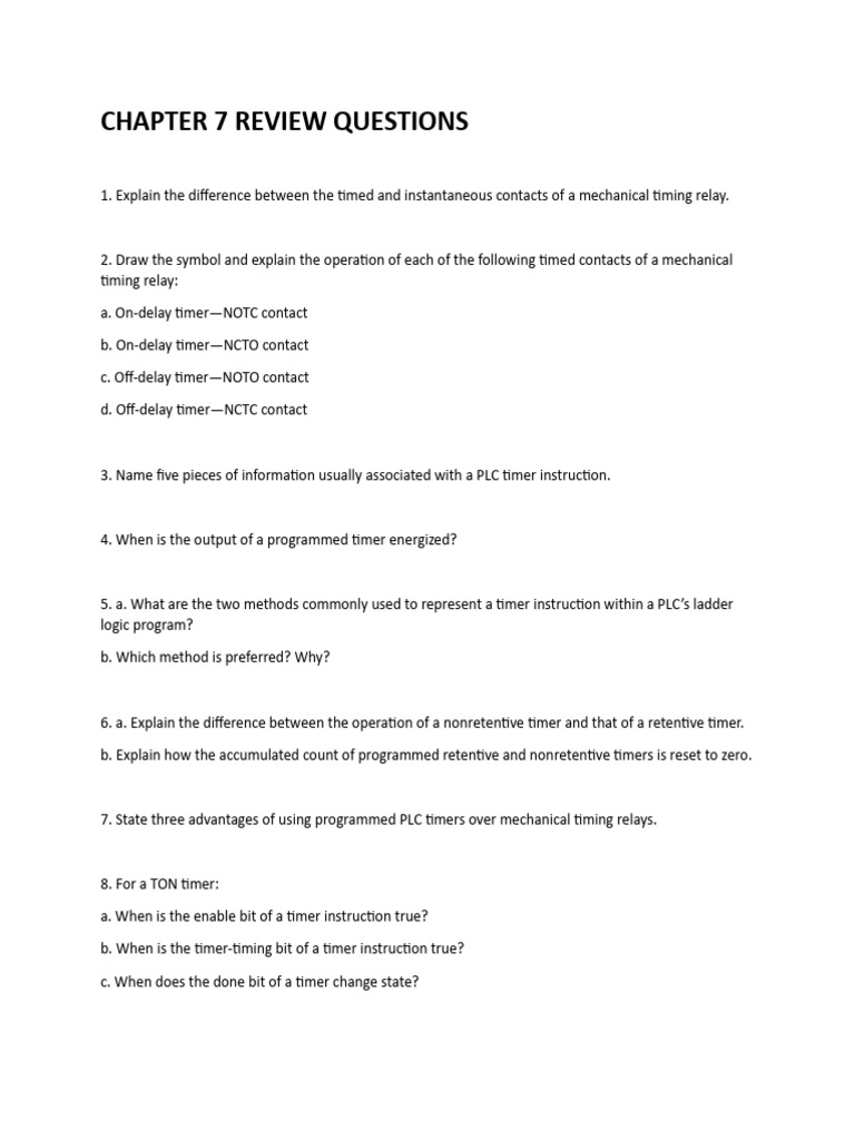 Chapter 7 Review Questions | PDF | Programmable Logic Controller | Timer