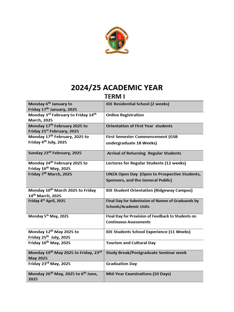 UNZA Academic Calendar 2025/26 | PDF | Academic Term
