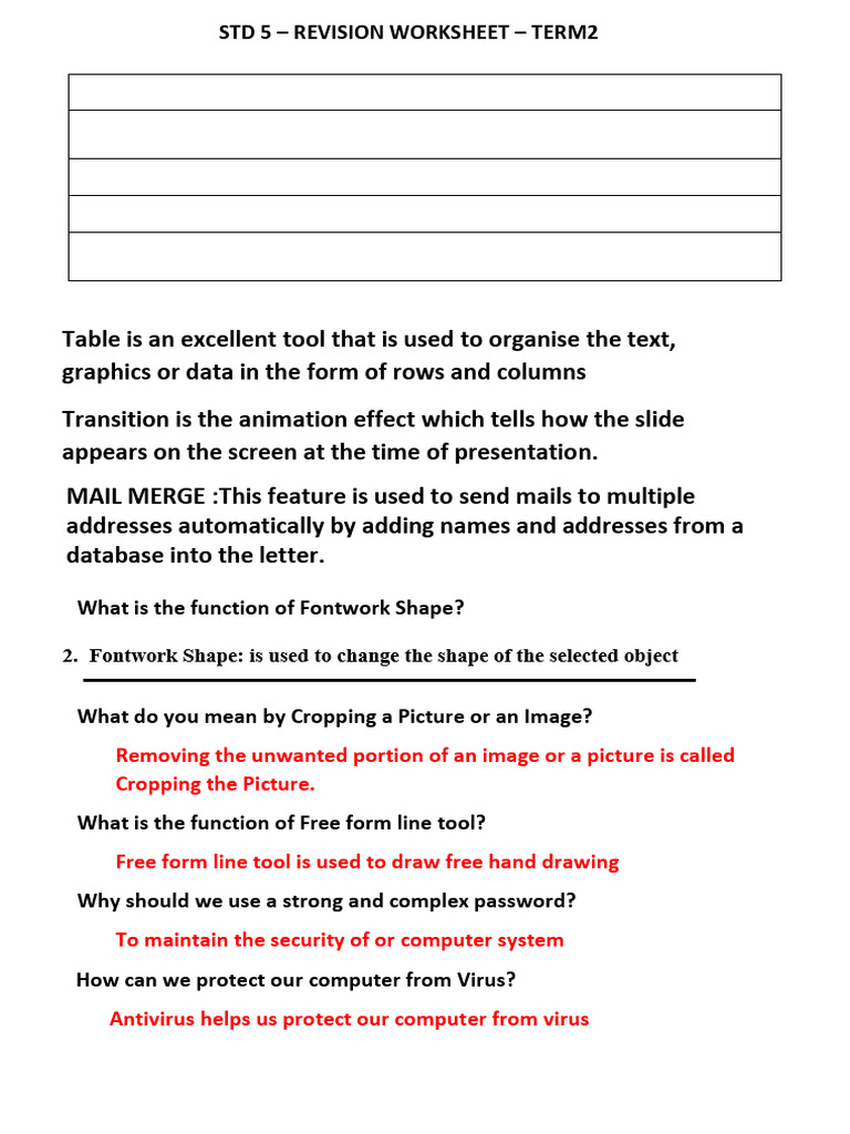 STD 5 WORKSHEET | PDF