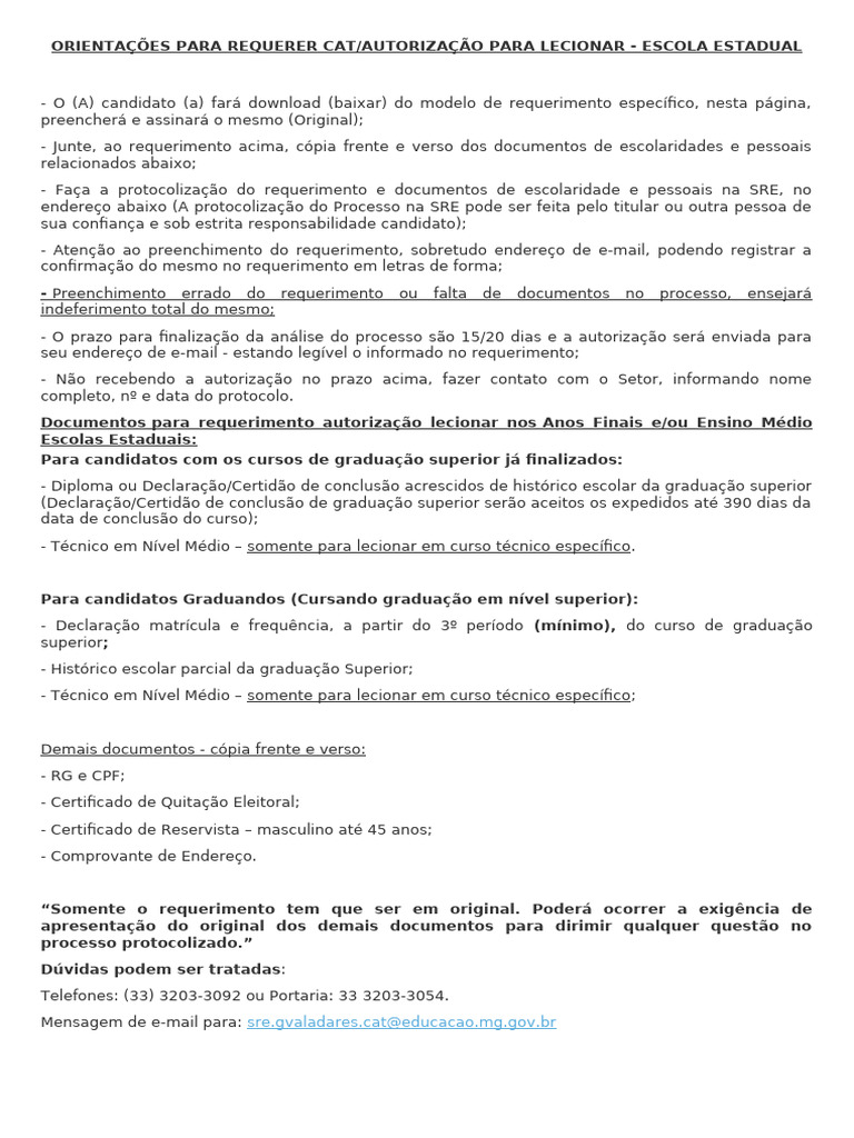 Como Requerer Autorização para Lecionar | PDF