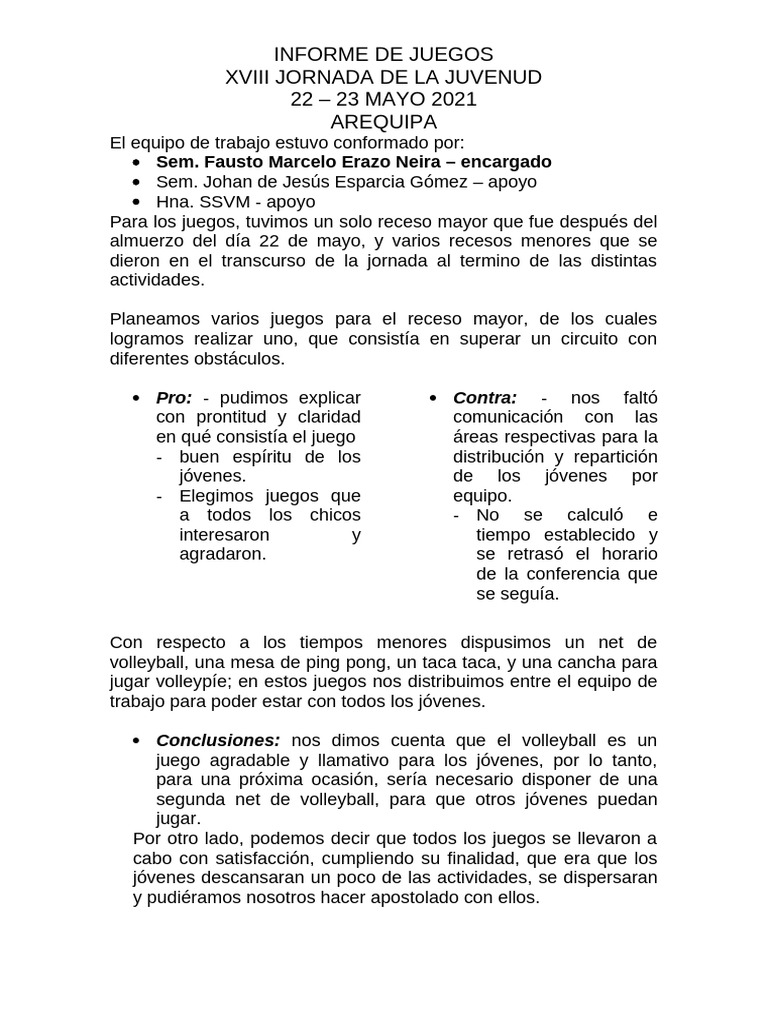 INFORME DE JUEGOS | PDF